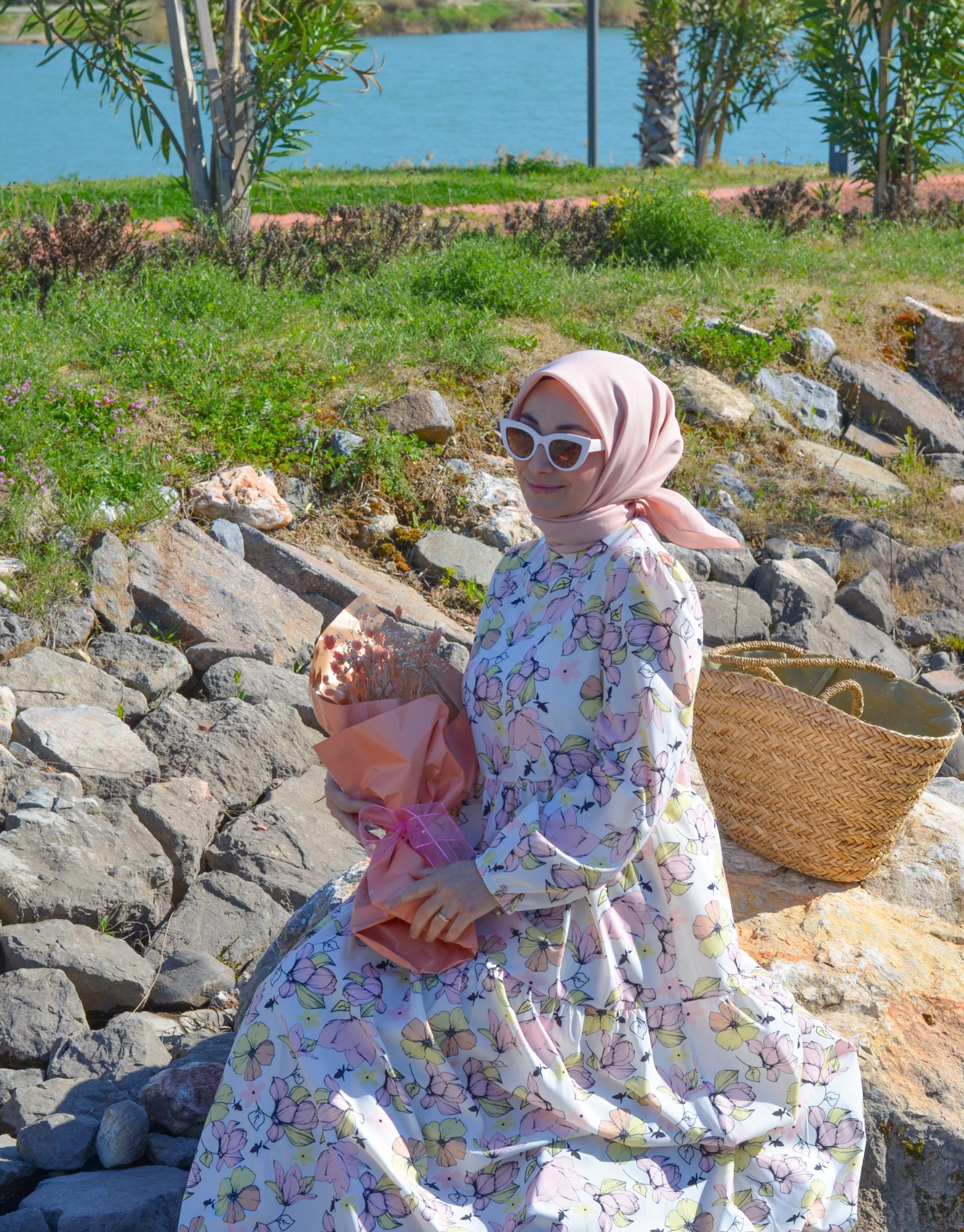 Bayan Pastel Pembe Bouquet Elbise | Merve Karaca