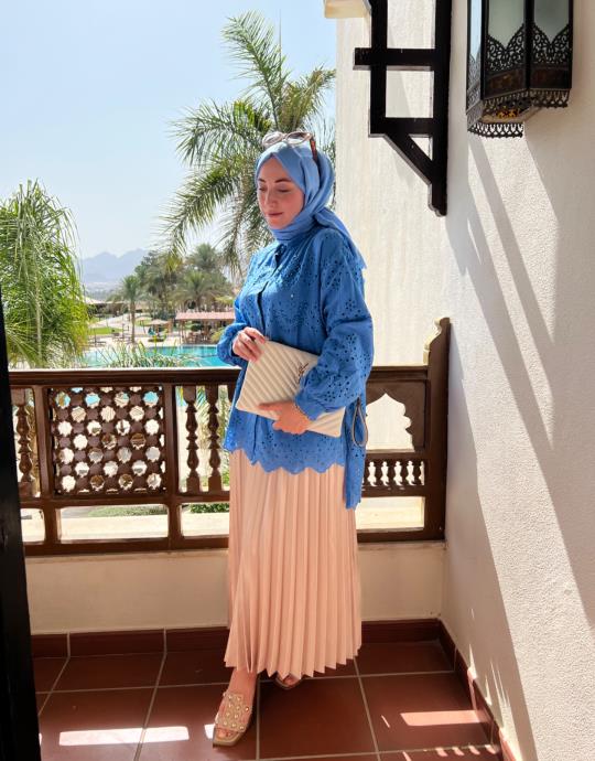 Bayan Azur Mavi 1351 İnci Afra Gömlek | Merve Karaca