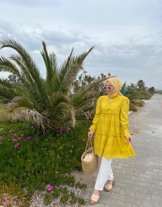 Bayan Olive 1308 Brode Bağcıklı Tunik | Merve Karaca