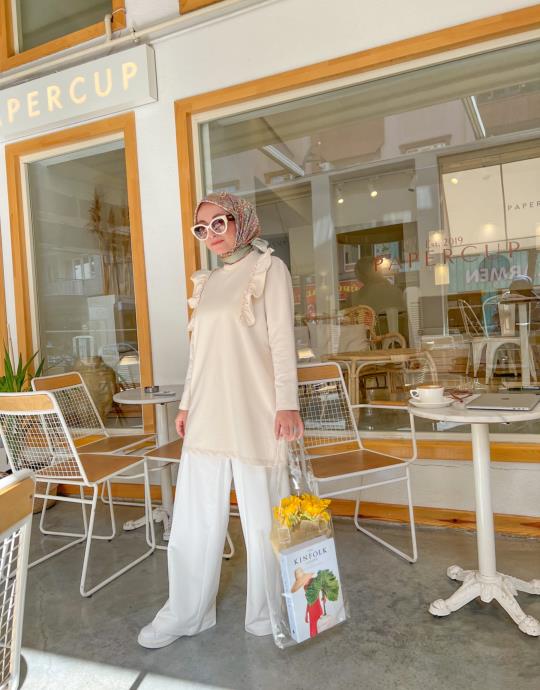 Bayan Ekru LANKA FIRFIRLI SWEAT MK | Merve Karaca