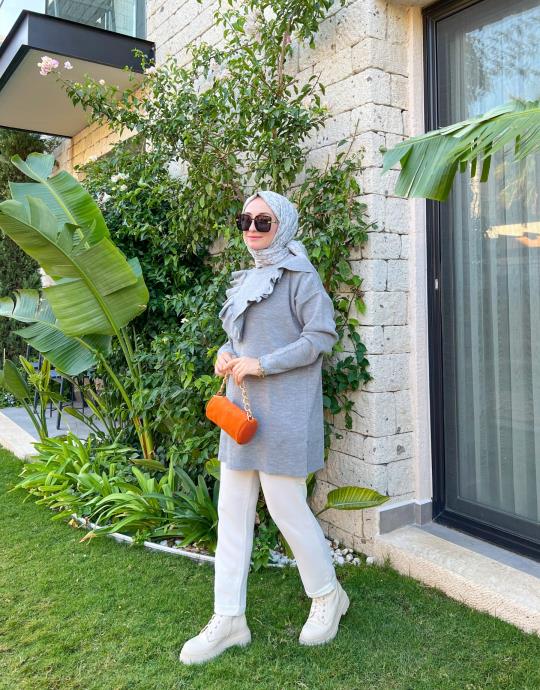 Bayan Gri 21108 Gufta Triko Kazak | Merve Karaca